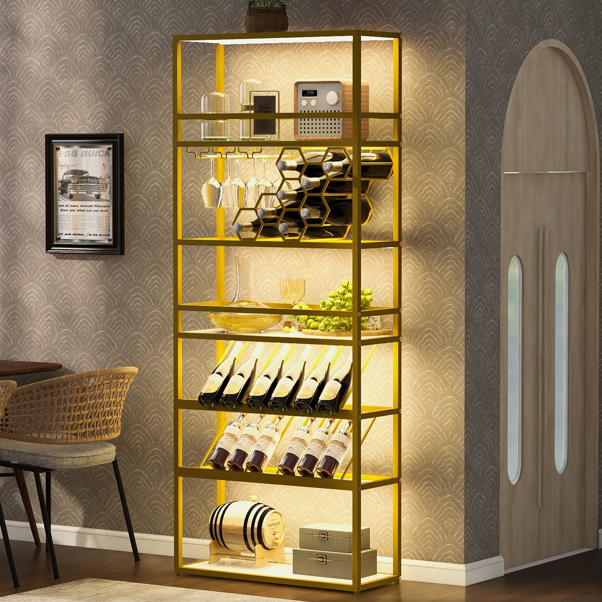 Led Tall Led Tall Wine Rack Freestanding Floor, 7 Tier Wine Baker Rack