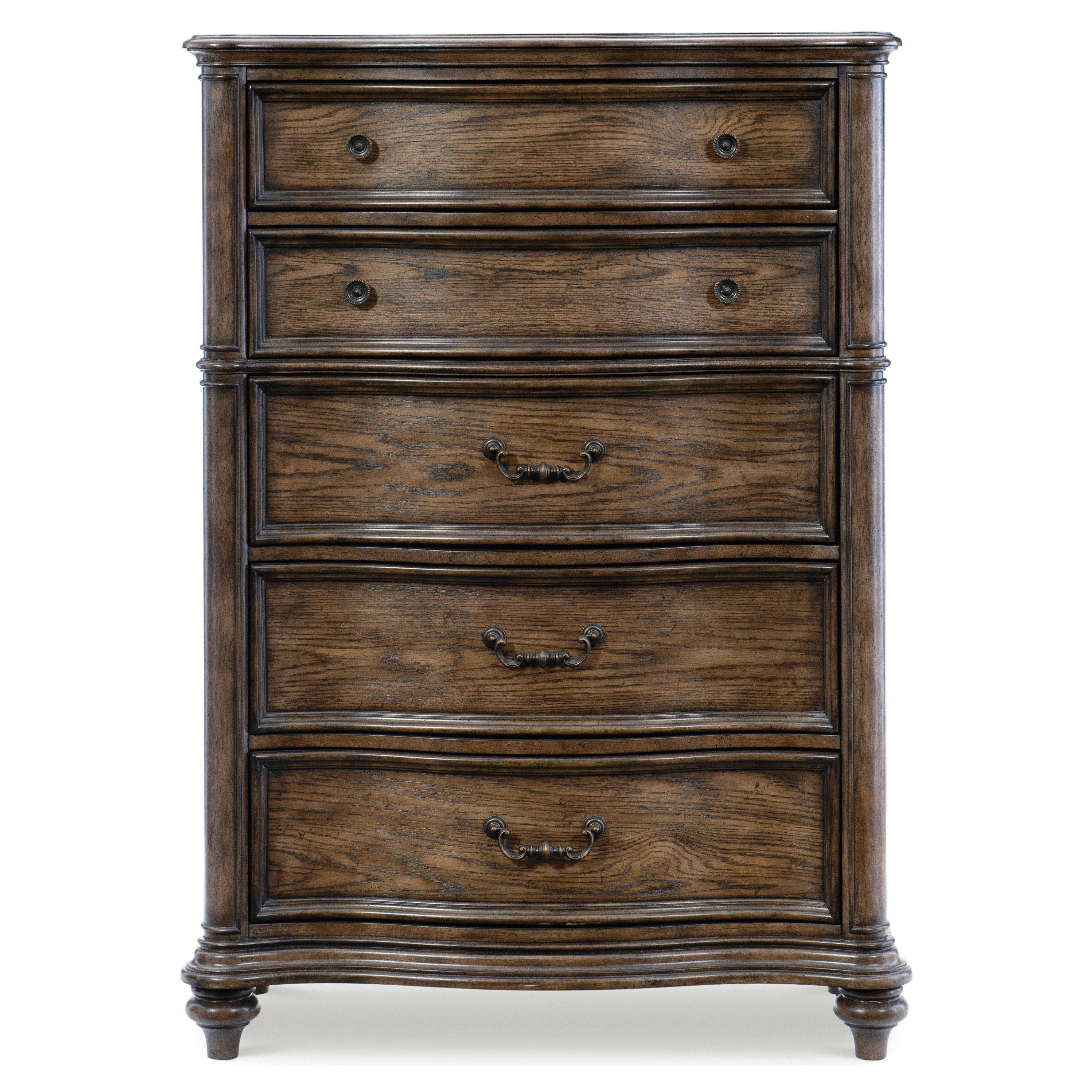 Traditional Chest Of 5 Drawers Classic Brown Oak Finish 1Pc Wooden For