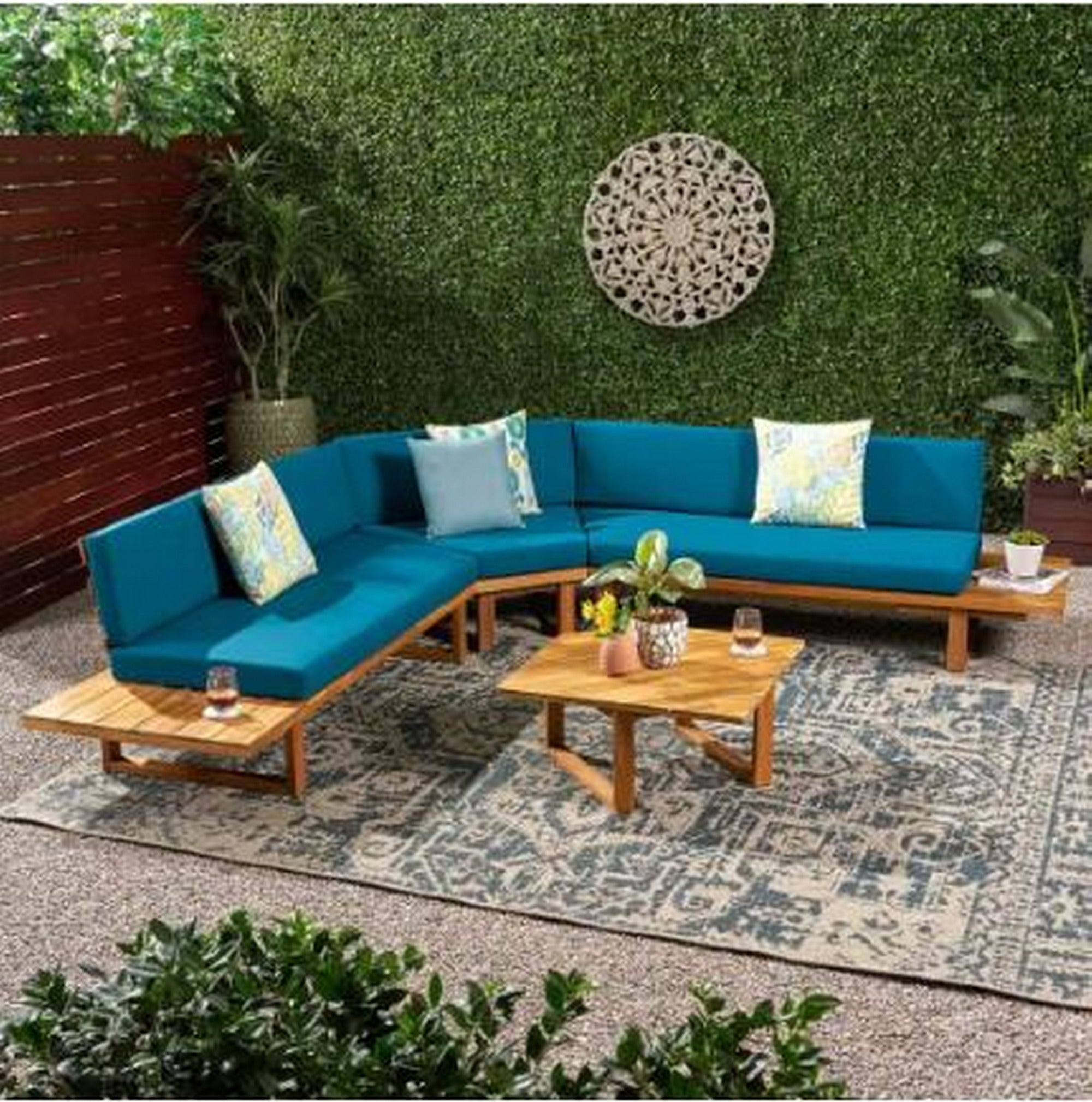 Mirabelle 5 Seater Sectional Sofa Set With Cushions, Dark Teal Teal Ac