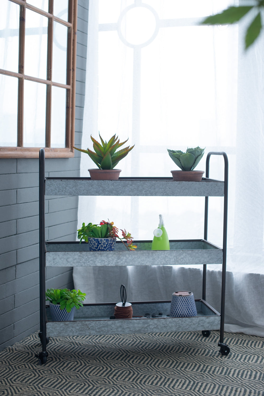 35X12.5X40" Homestead Galvanized Shelf Display 3 Tier Metallic Grey Ca