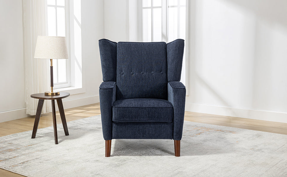 Mid Century Chenille Wingback Recliner Chair, Button Tufted Design Pus