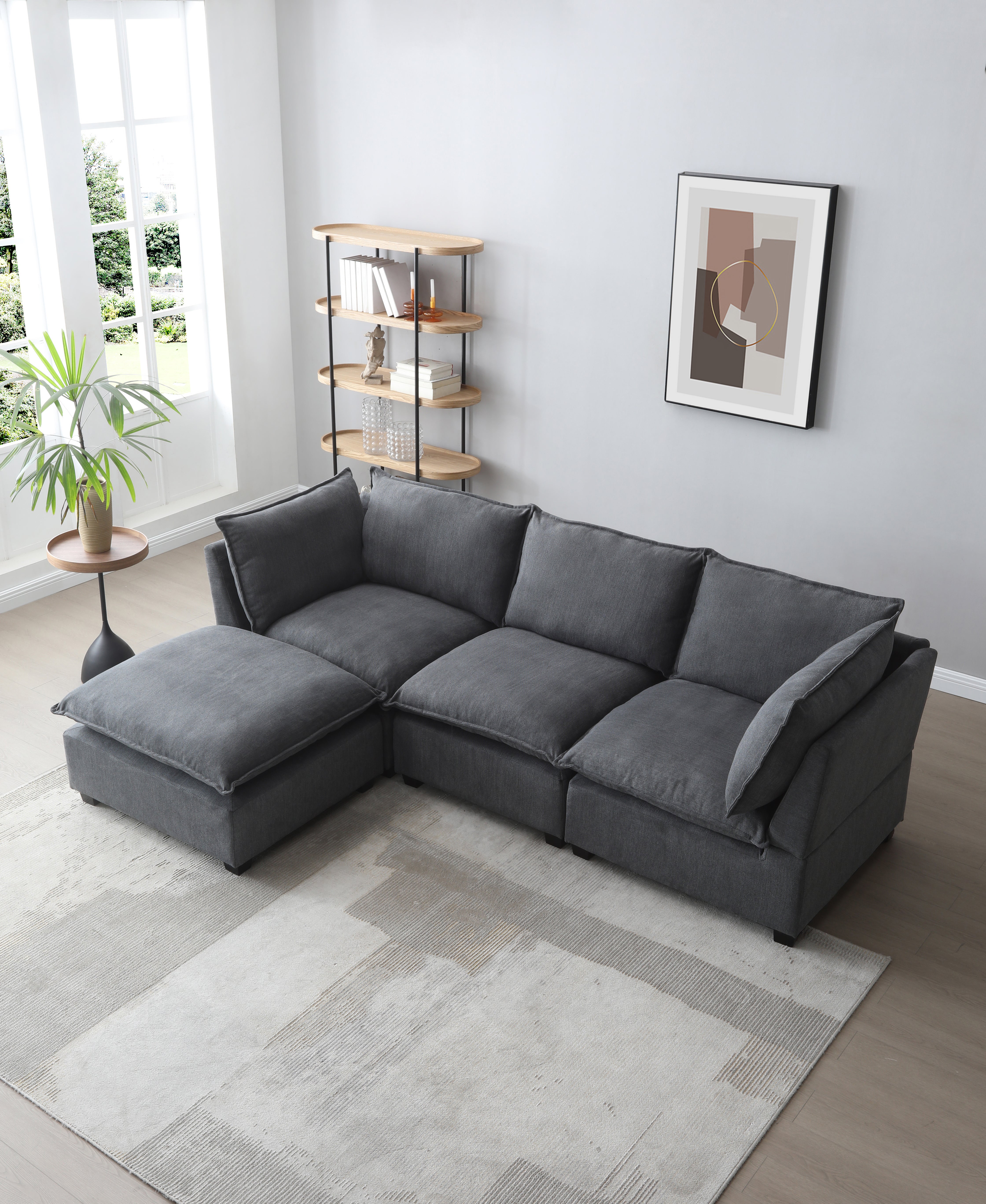 Modern Sectional Sofa,L Shape Linen Fabric Corner Couch Set With Conve
