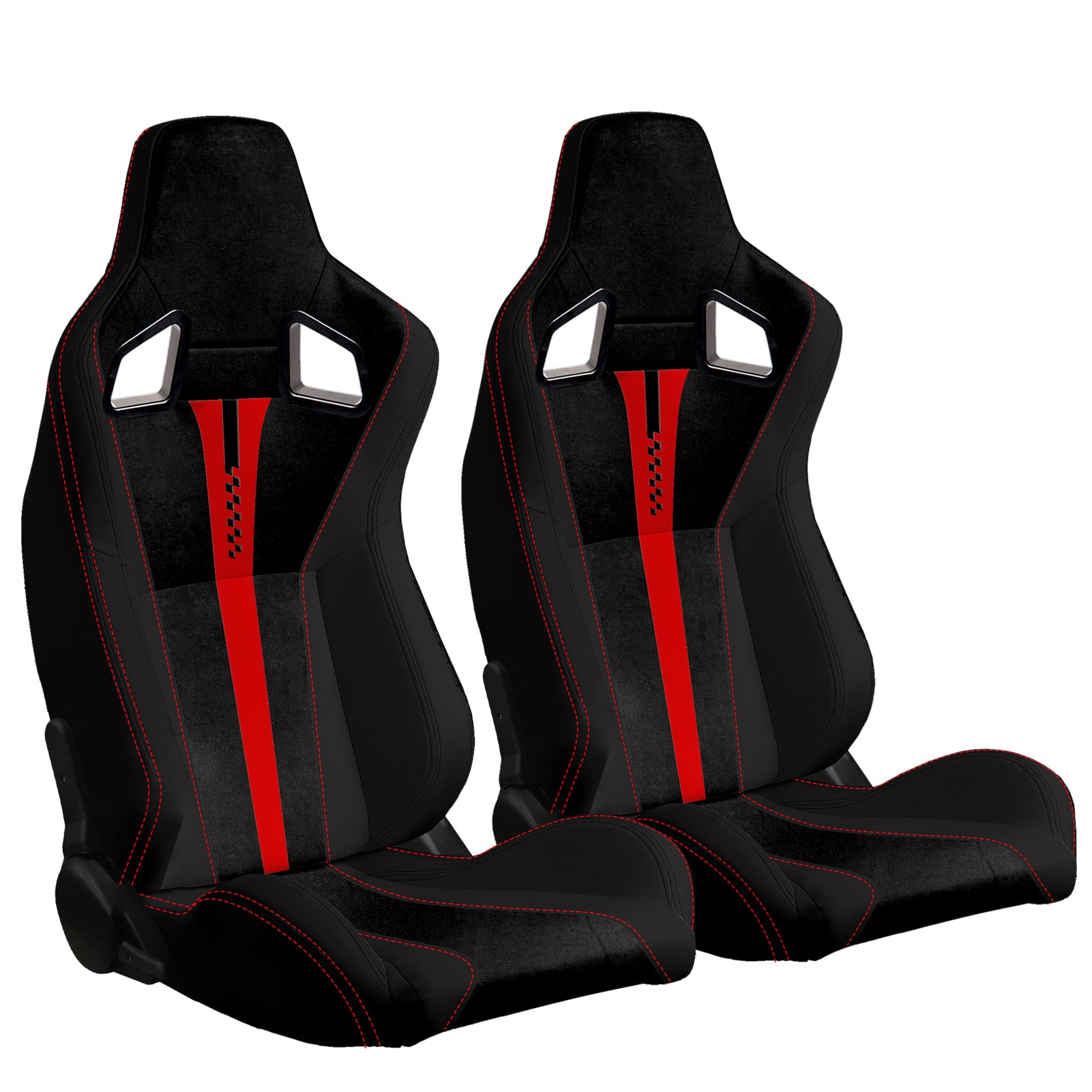 2Pc Universal Bucket Racing Seats Red Stitch Red Pvc Leather Reclinabl