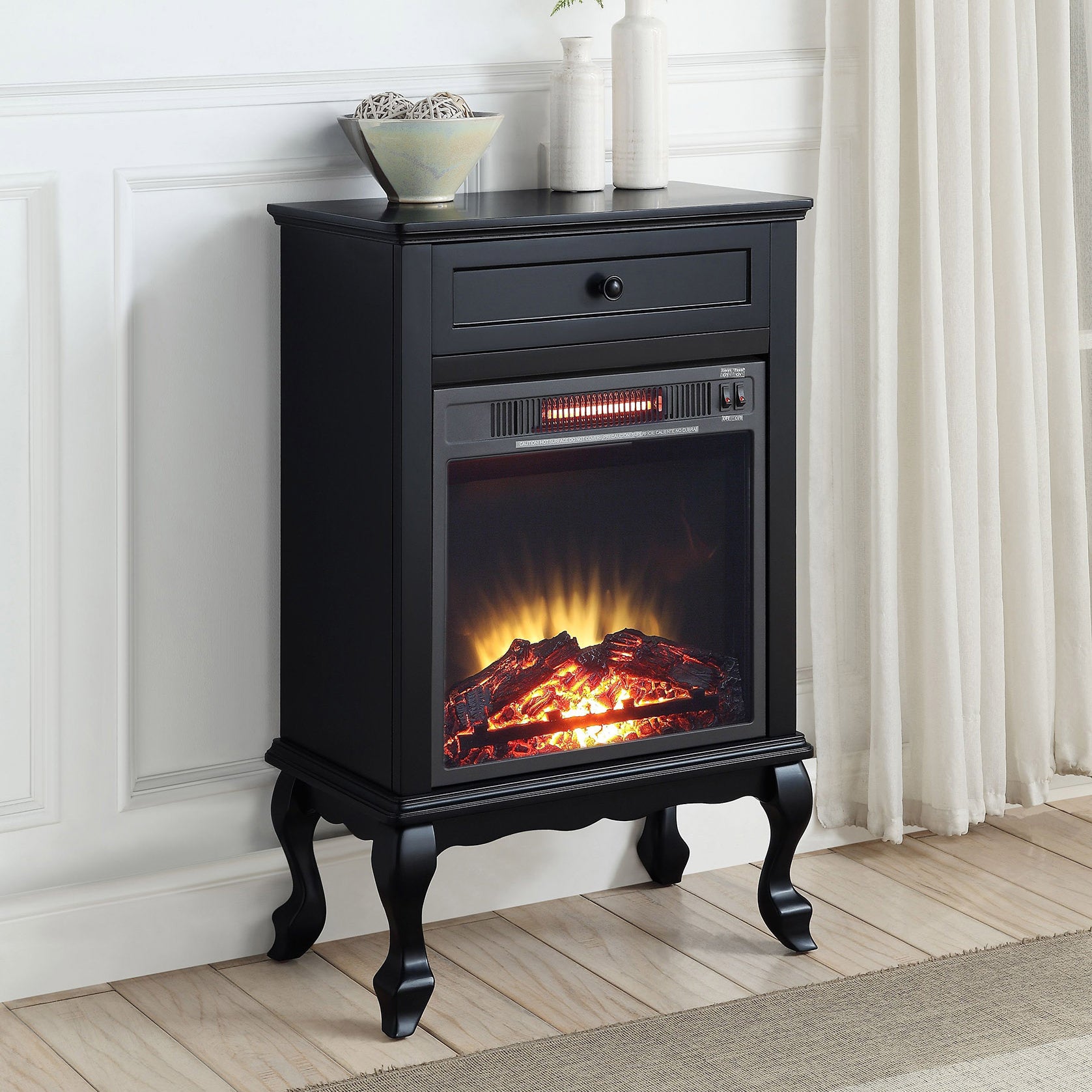 Black 1 Drawer Fireplace With Queen Ann Leg Electric Black Primary Liv