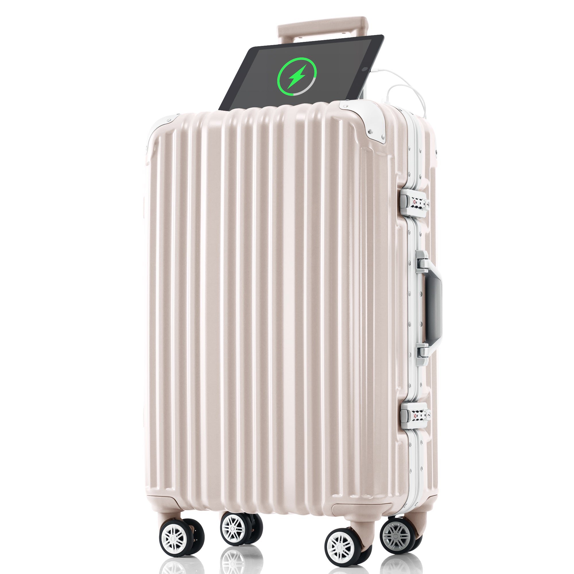 1Pc 28In Aluminum Frame Luggage With Usb Port, Vacation Carry On Suitc
