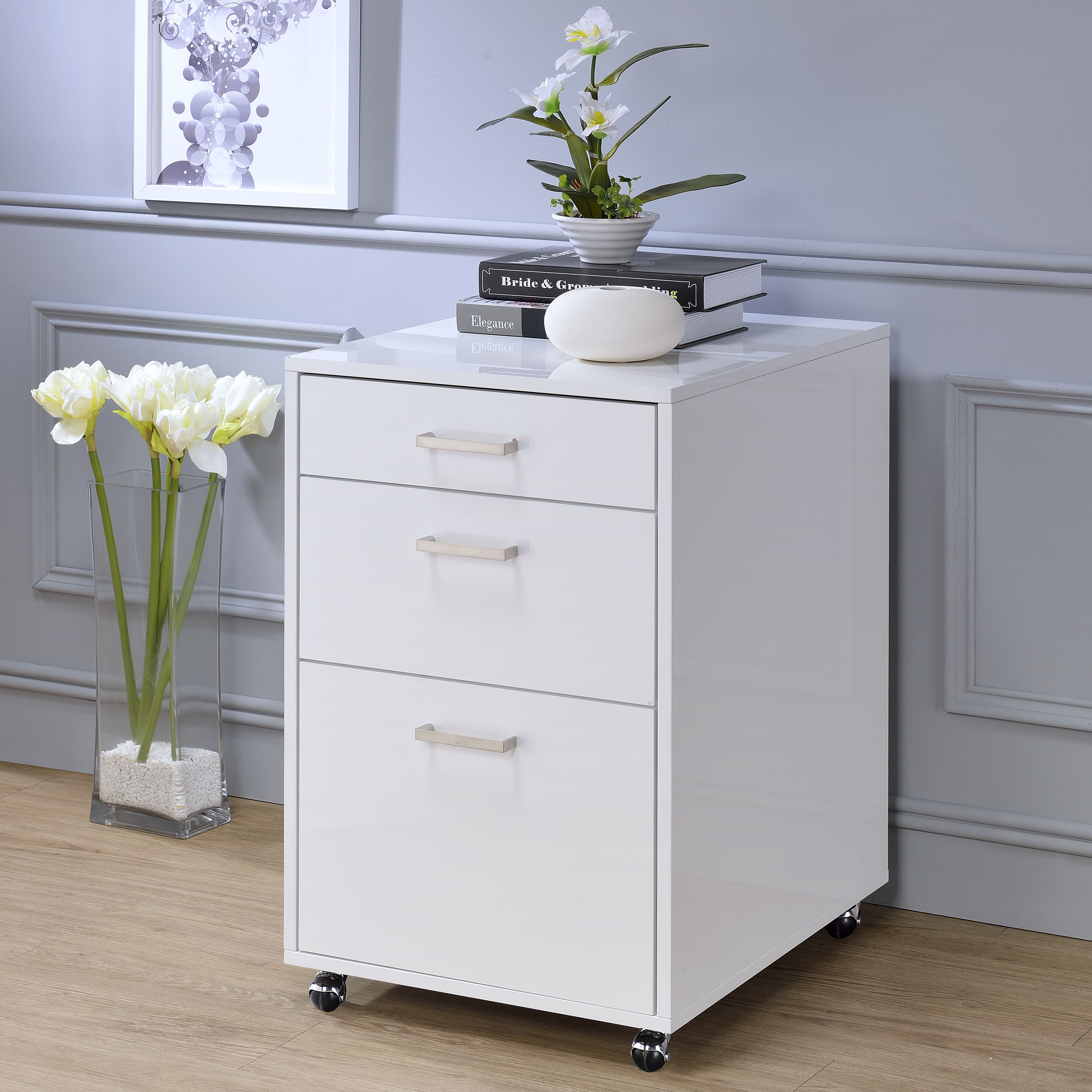 White High Gloss File Cabinet With 3 Drawers Filing Cabinets 3 4 Drawe