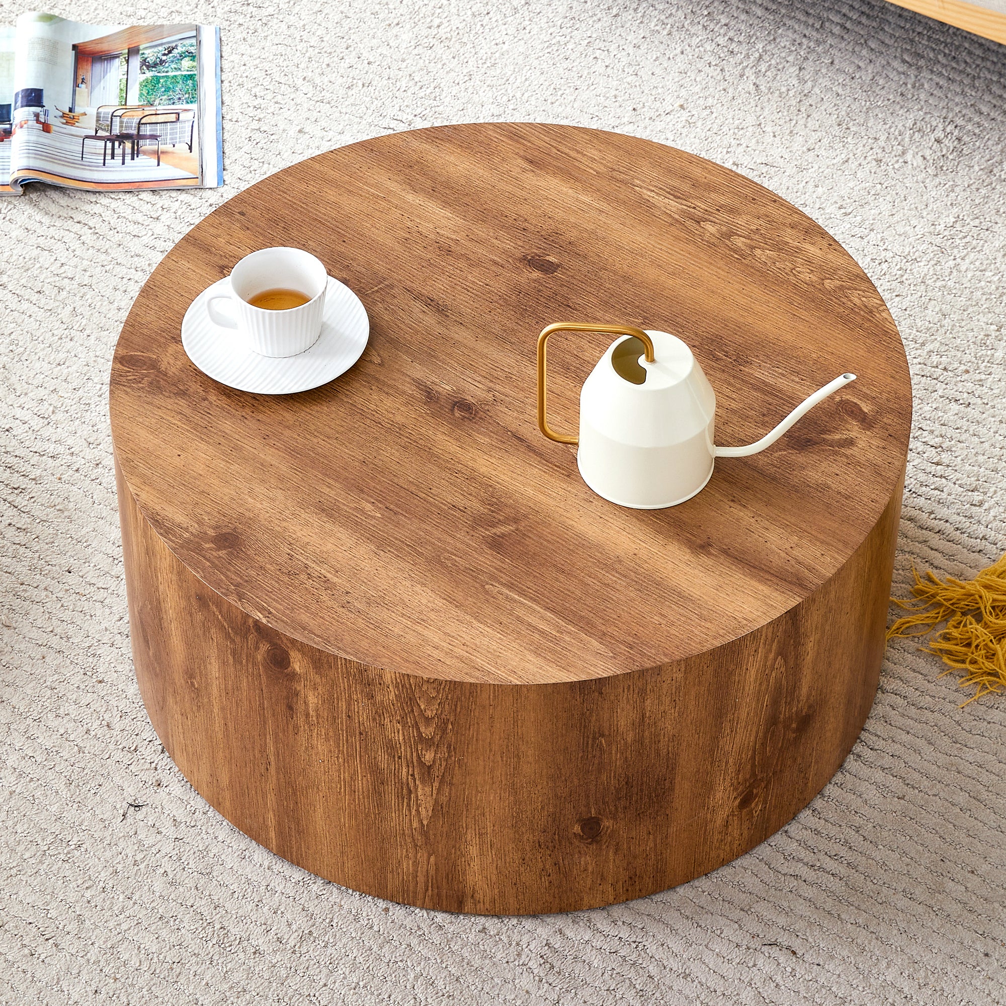 The Cylindrical Table With Its Patterned Design Can Be Easily Integrat
