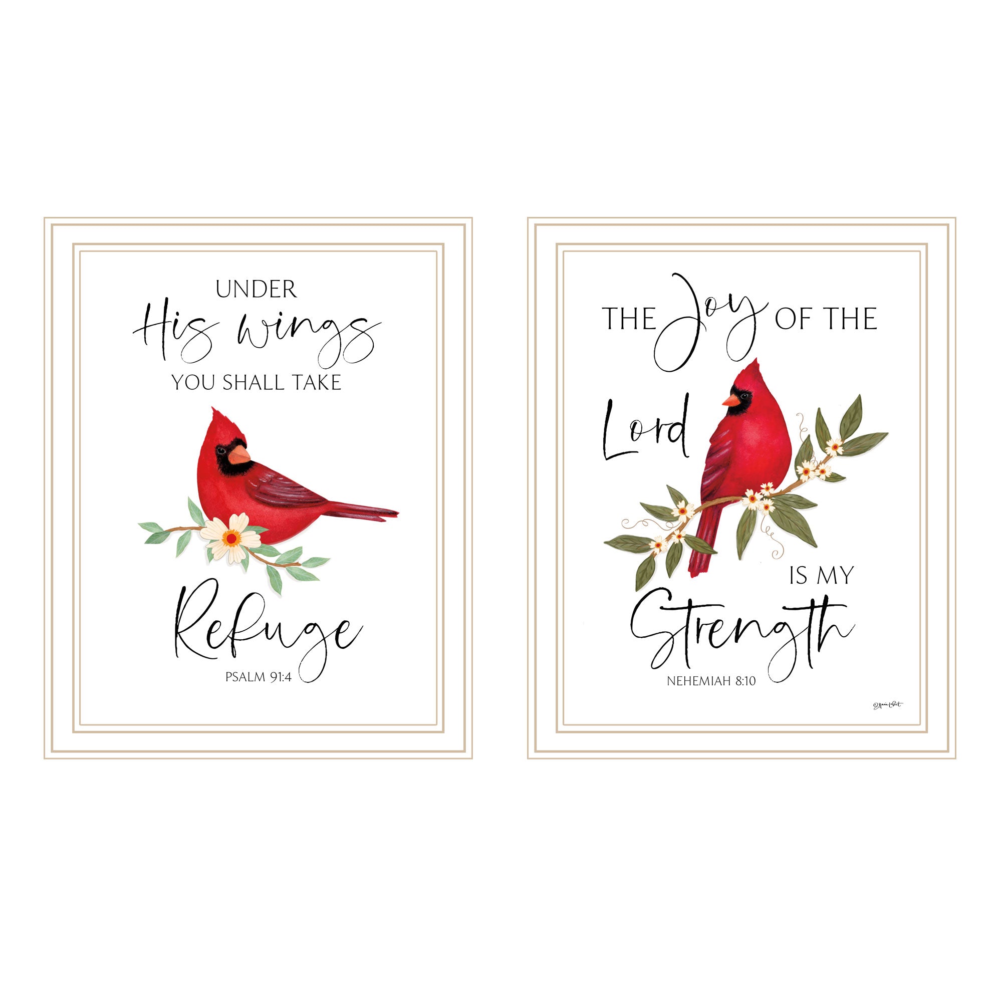 2 Piece Vignette The Lord Is My Strength Red Cardinals White Framed Wa