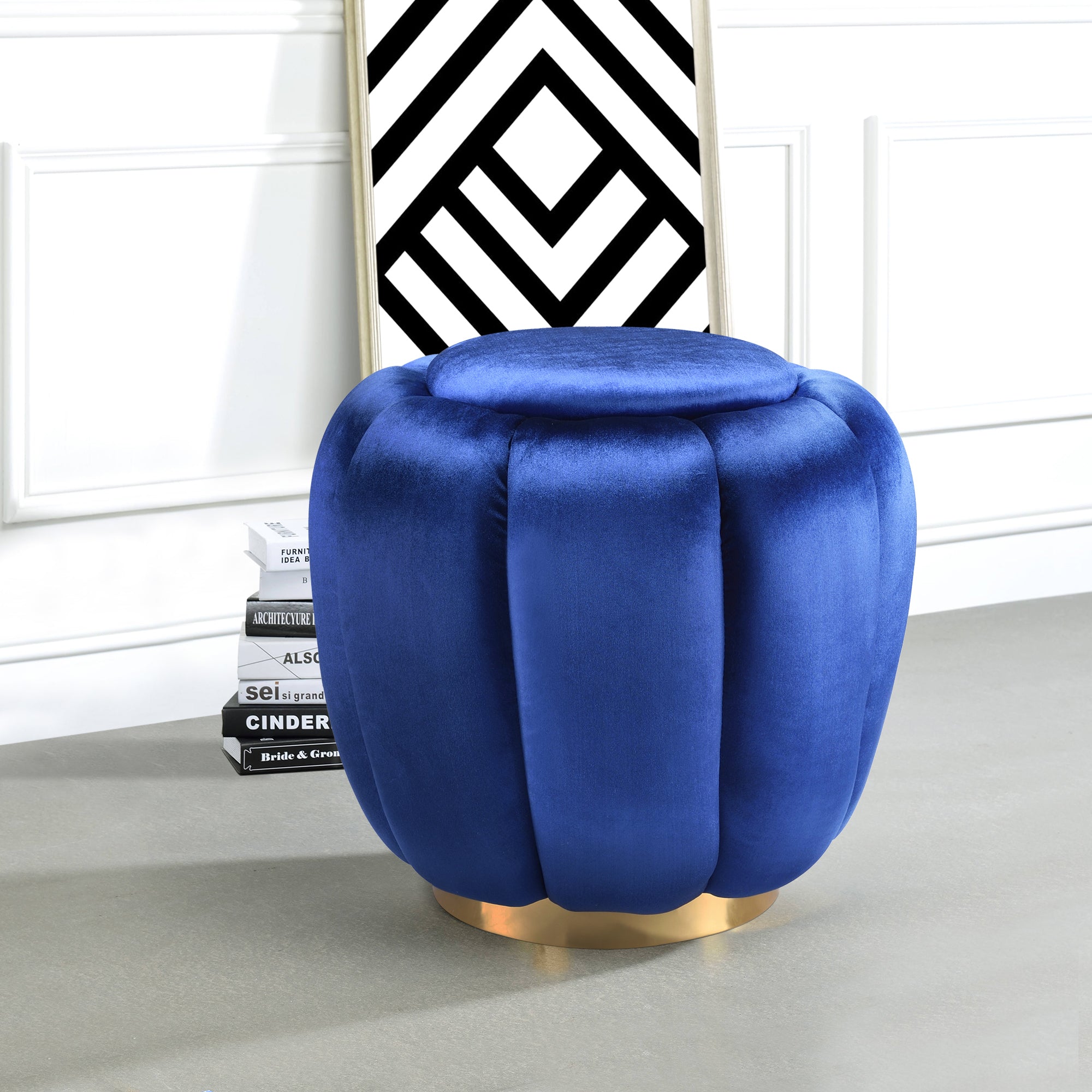 Blue Round Ottoman Blue Velvet Wood Primary Living Space Solid Blue Lu