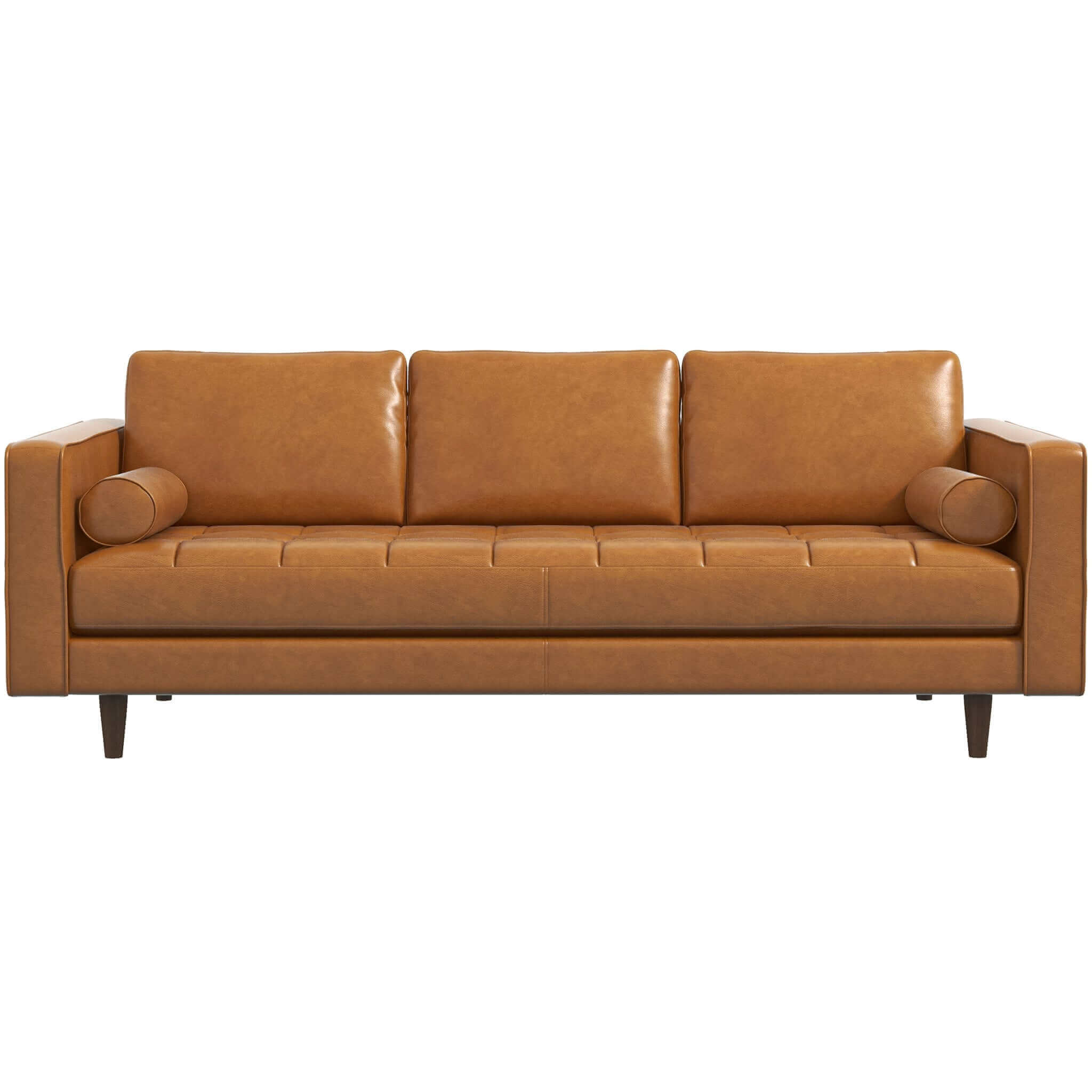 Catherine Sofa Light Brown,Rustic,Tan Brown Genuine Leather Wood Pillo