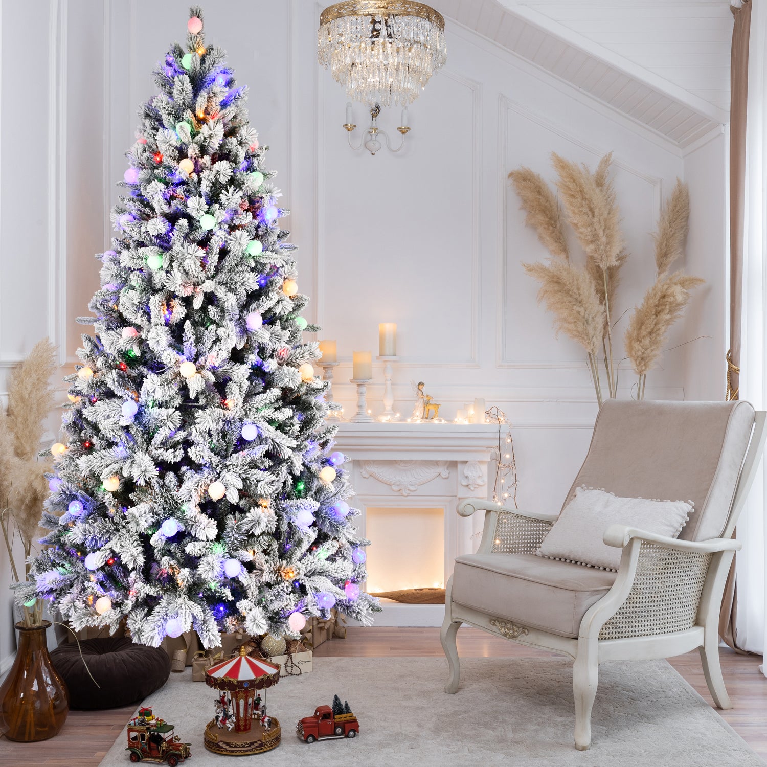 8Ft Pe Pvc Pine Mixed Christmas Tree With Colorful Warm Light 10 Funct