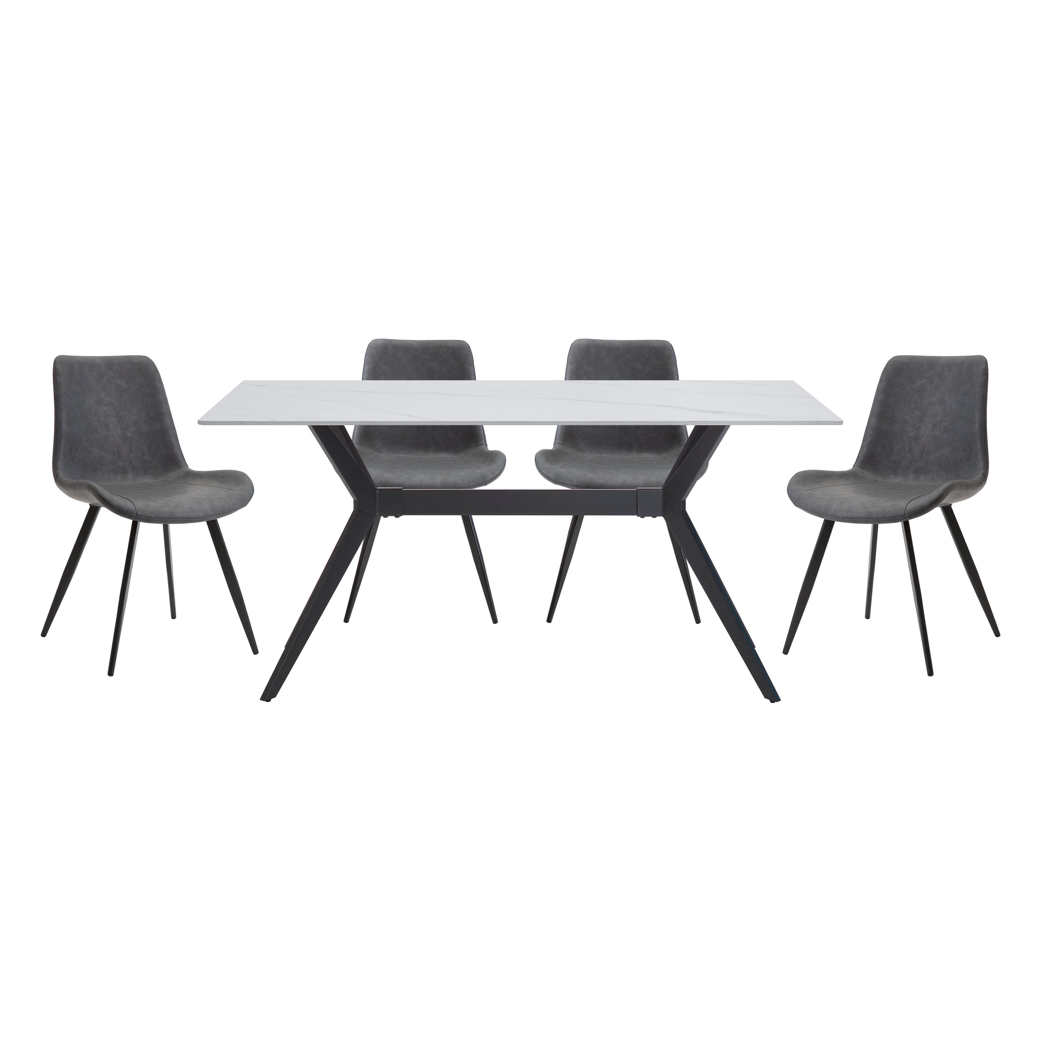 Modern 5Pc Dining Table Set With 4X Chairs Gray Upholstered Sintered S
