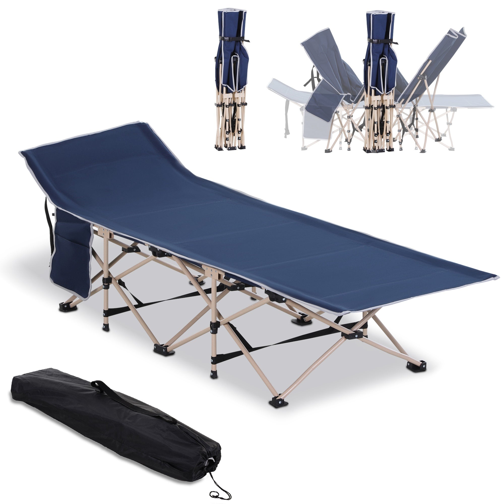Outsunny Folding Camping Cot For Adults With Carry Bag, Side Pocket, O