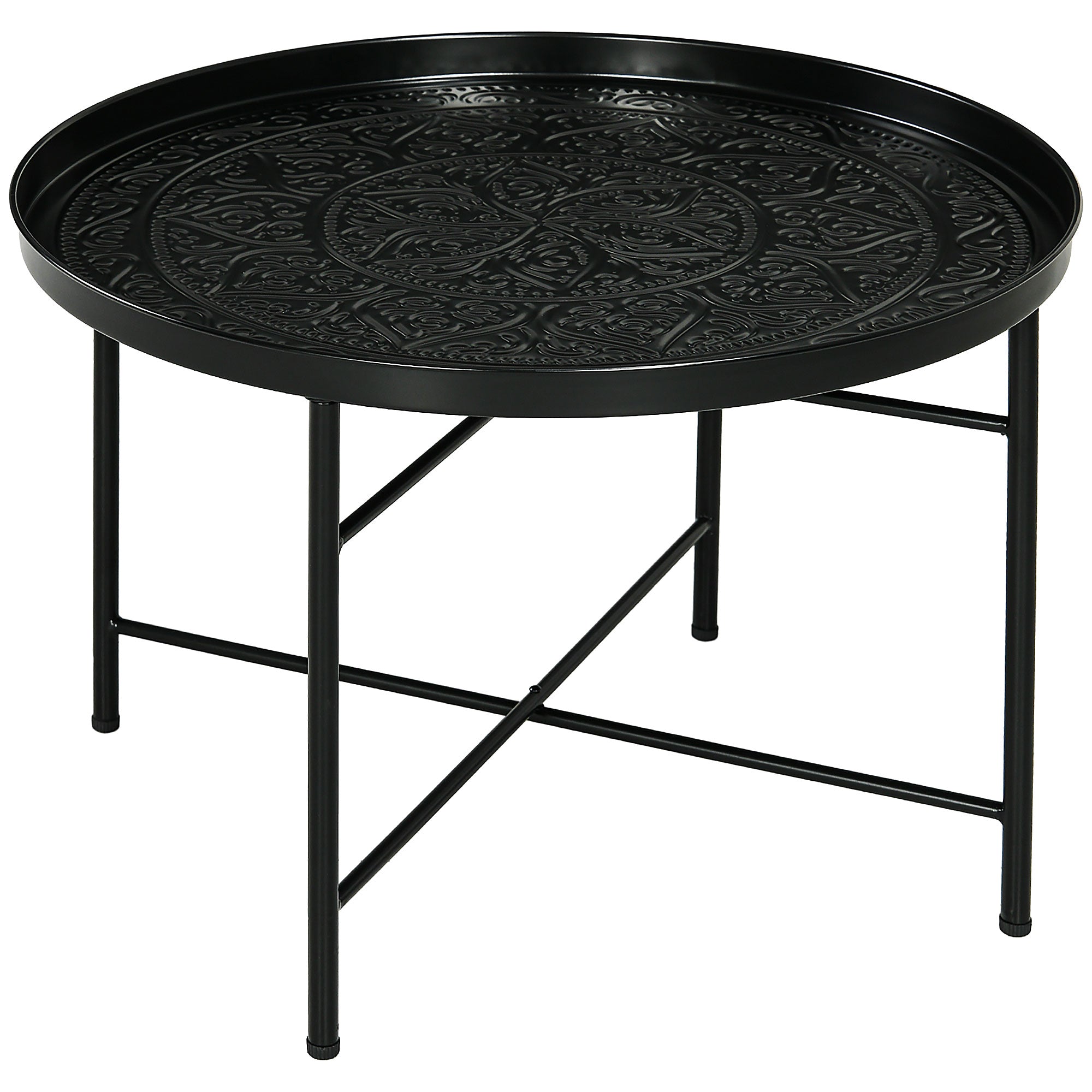 Homcom 24" Round Coffee Table With Hammered Tray Top, Vintage Metal Ce