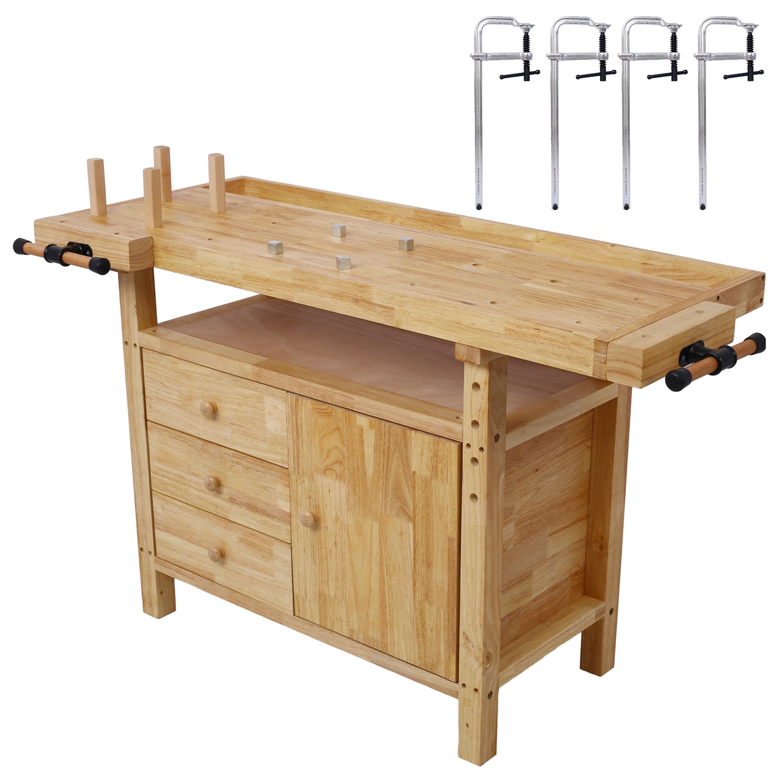Wood Workbench Wooden Workbench For Garage Workshop And Home, With Bar