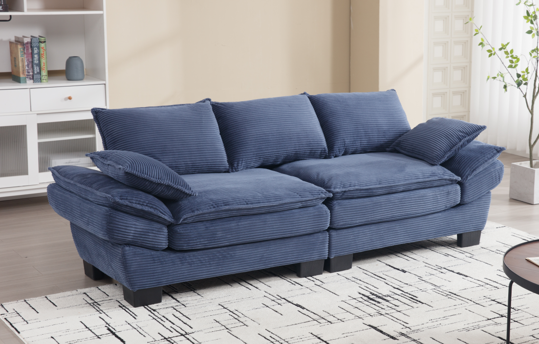 Modern Sailboat Sofa Corduroy 3 Seater Sofa With Two Pillows For Small