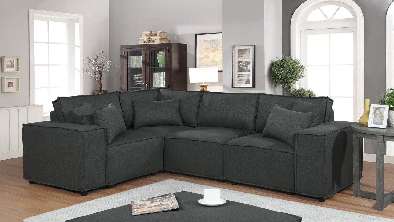 Melrose 99" Modular Sectional Sofa With Ottoman In Dark Gray Linen Dar