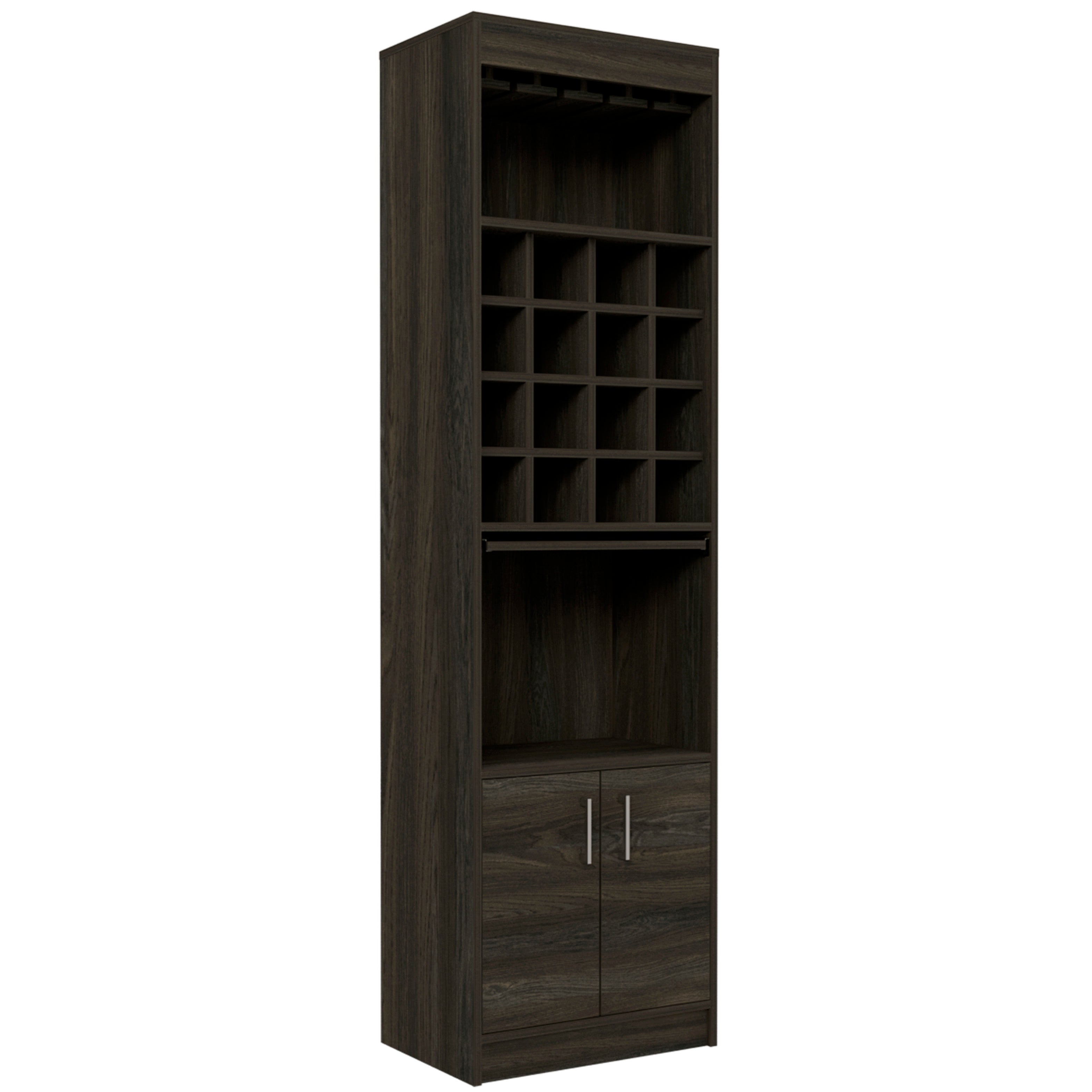 Kava Bar Cabinet, Concealable Serving Tray, Sixteen Built In Wine Rack