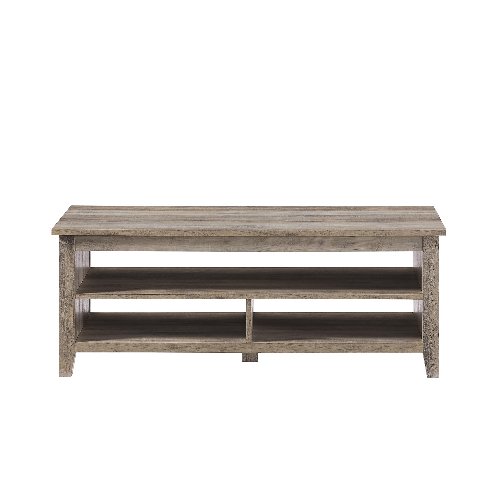 Coastal Grooved Panel Coffee Table With Lower Shelf Grey Wash Gray Was