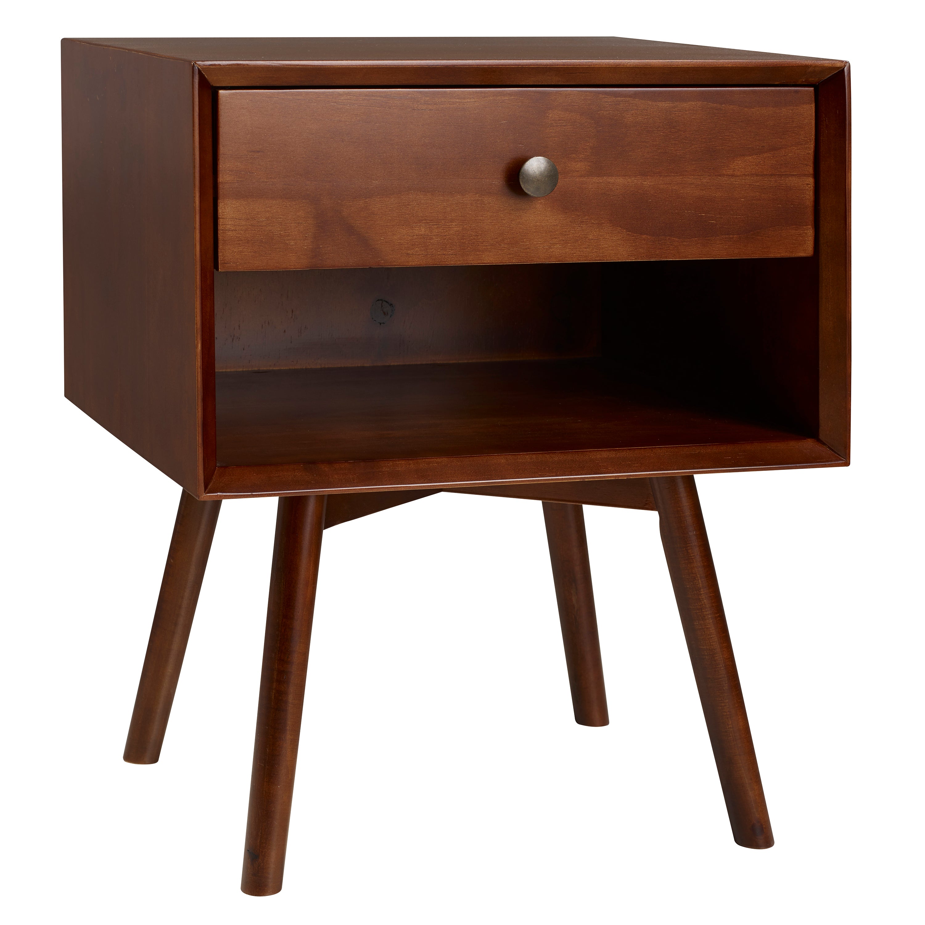 Mid Century Modern Single Drawer Solid Wood Nightstand Walnut Walnut P