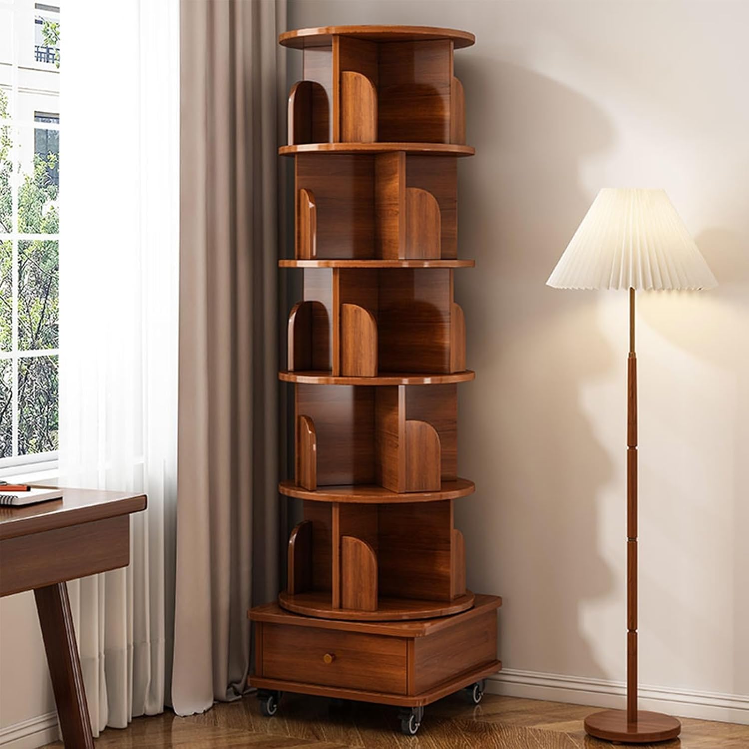 Rotating Bookshelf, 360 Display Corner Bookshelf For Small Space, 6 Ti