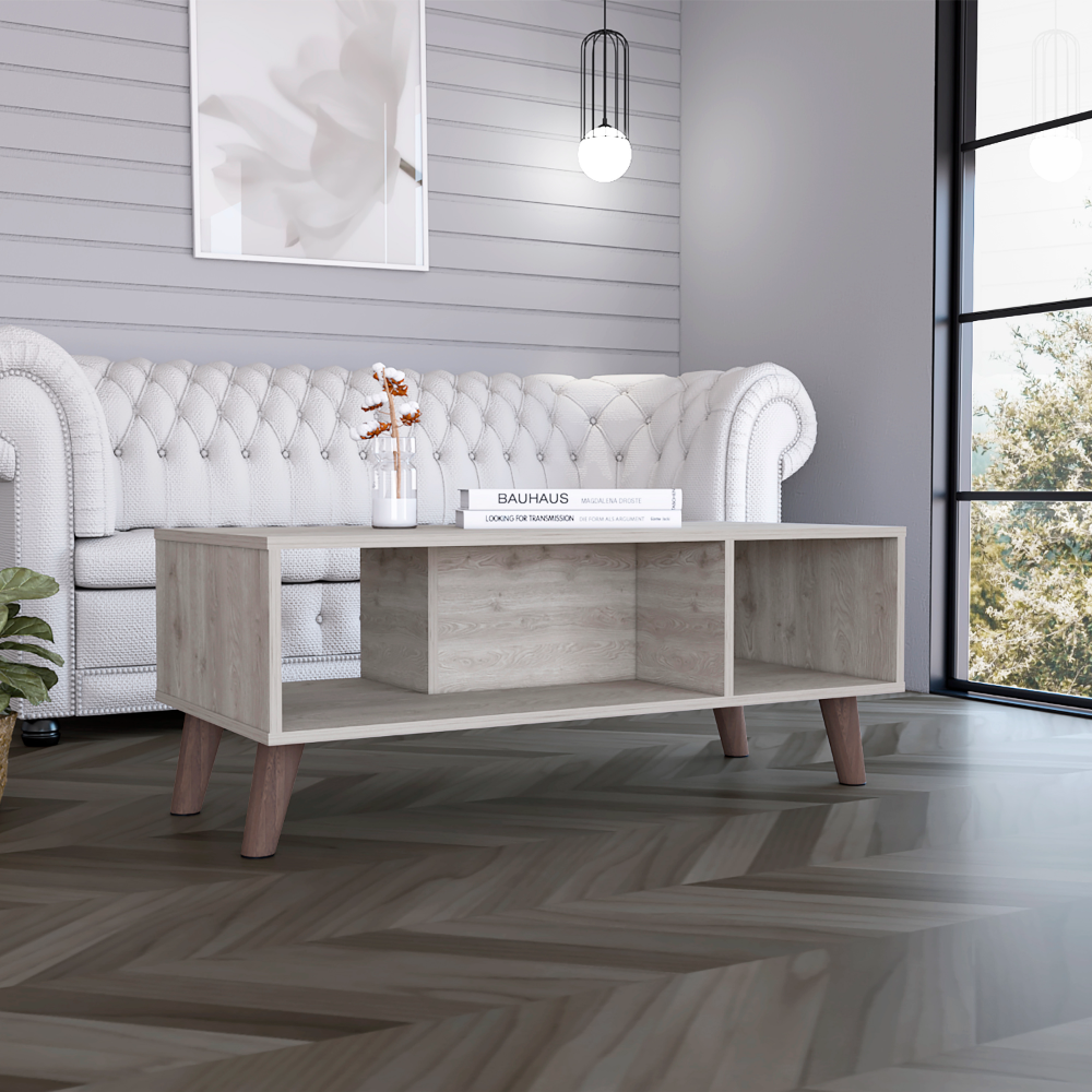 Siena Coffee Table, Two Open Shelves, Light Gray Gray Particle Board P