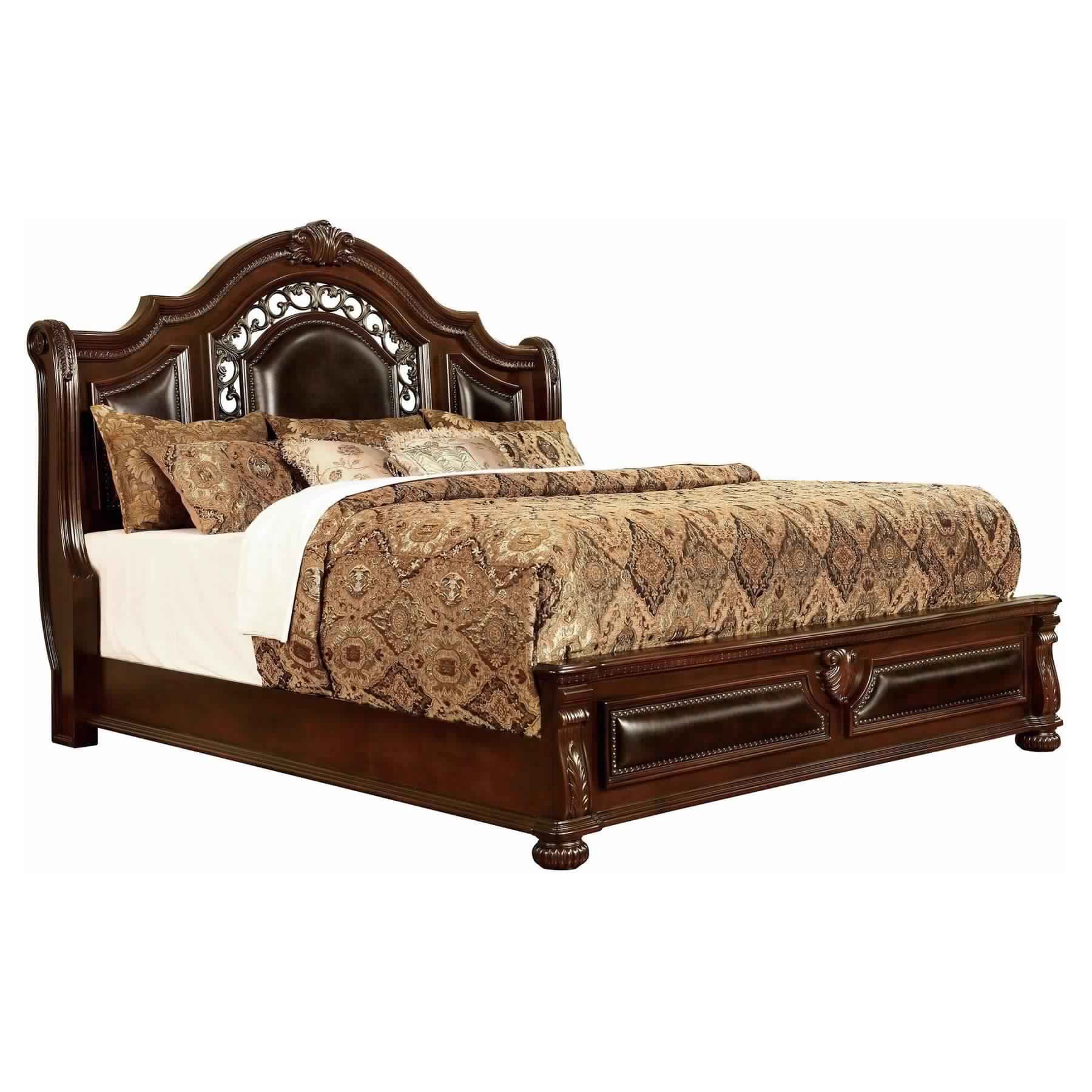 Traditional Eastern King Bed With Soped Headboard And Bun Feet,Brown K