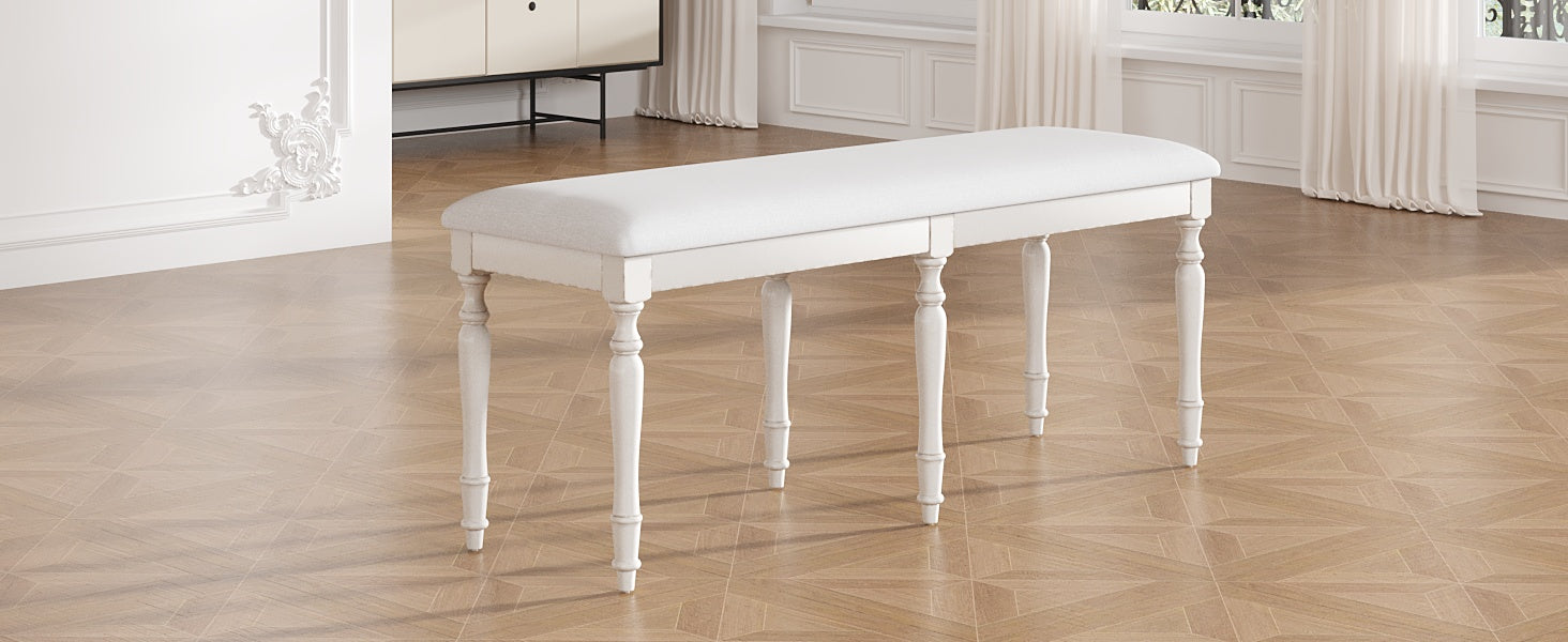 Vintage Traditional 50.4Inch Upholstered Dining Bench With 6 Solid Woo