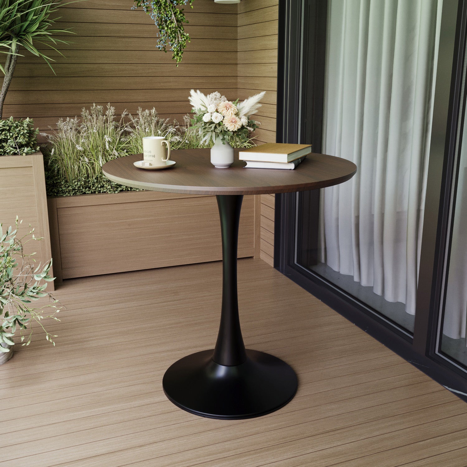 Walnut Color Round Dining Table, 31.5" Tulip Table Kitchen Dining Tabl