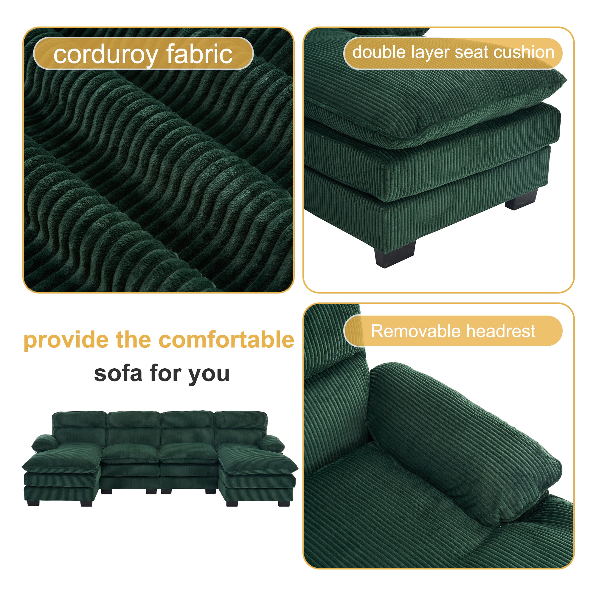 U Shaped Profile Sofa, Including Two Single Seats And Two Chaise, Modu