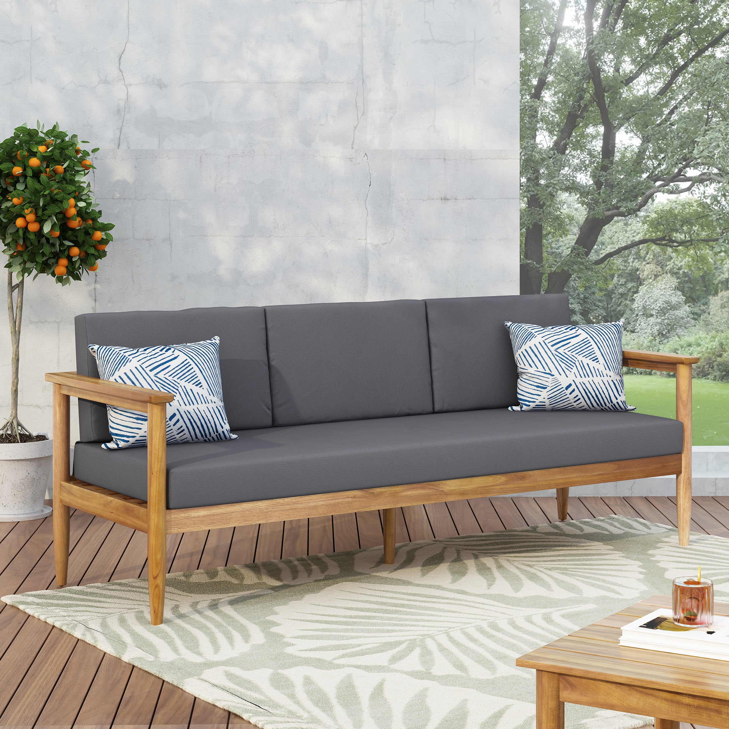 Gavin 3 Seater Dark Grey Wood Fabric
