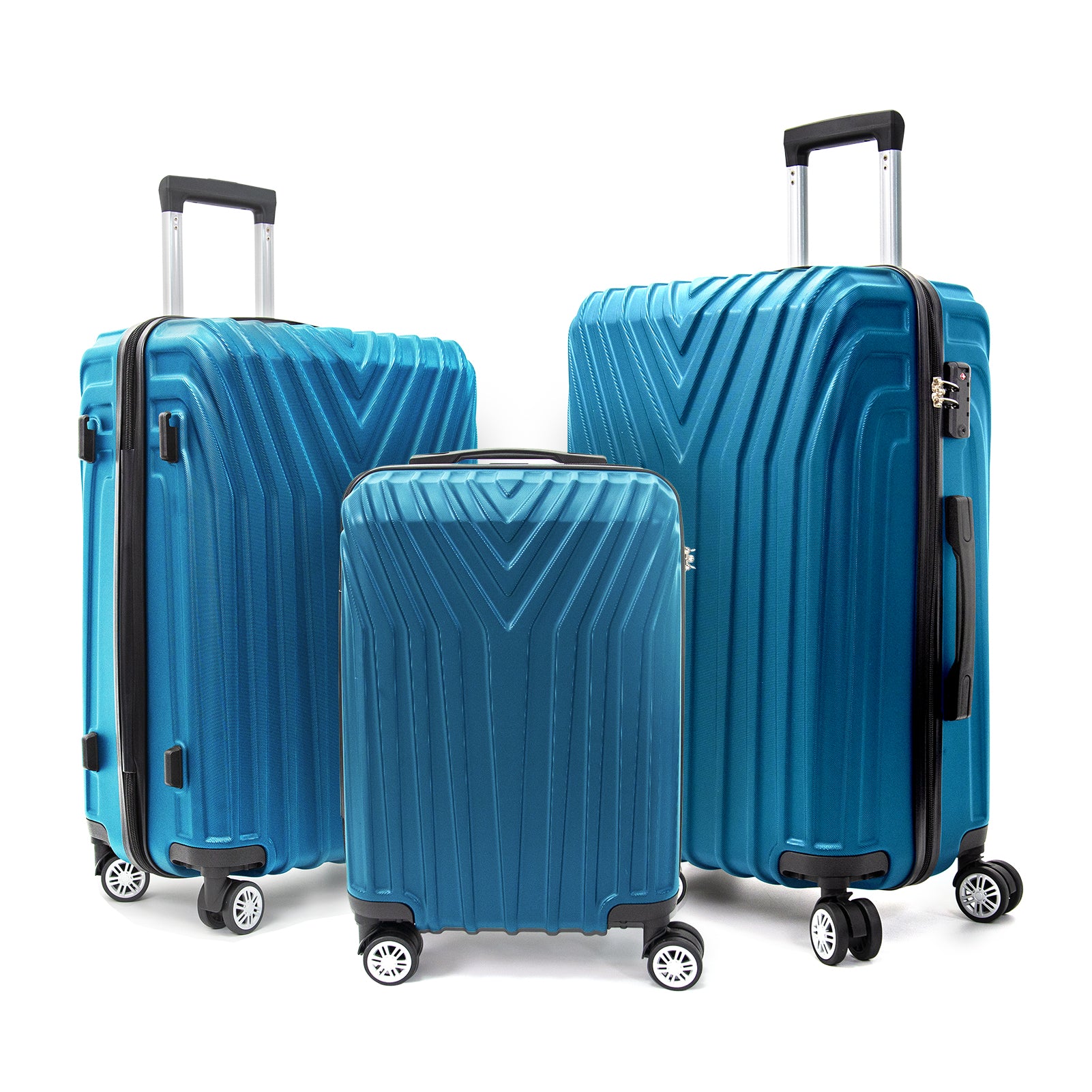 Abs Hard Shell 3 Piece Luggage Set 20 24 28 With 360 Rotating Wheel An