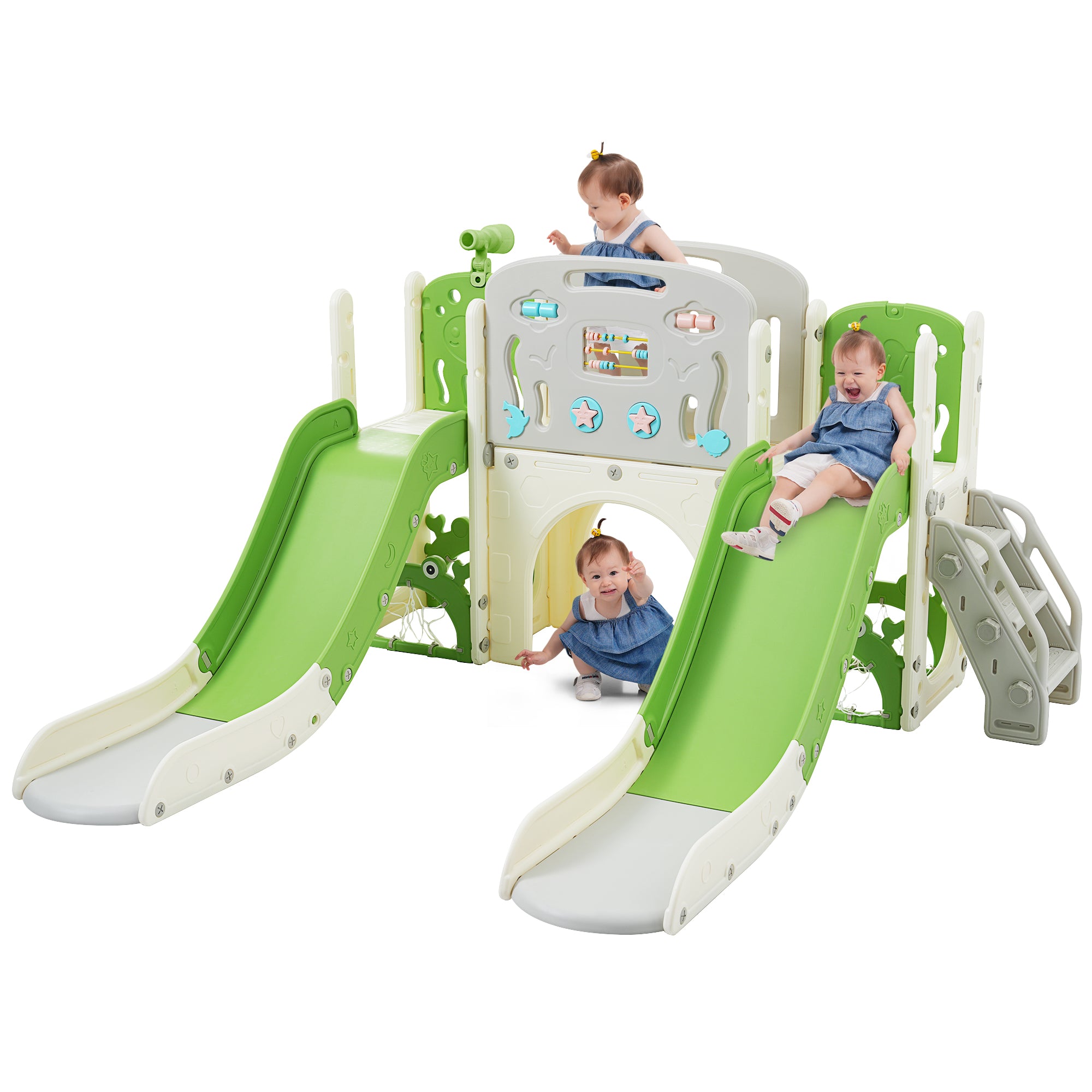 Kids Slide Playset Structure 8 In 1, Freestanding Ocean Themed Set Wit