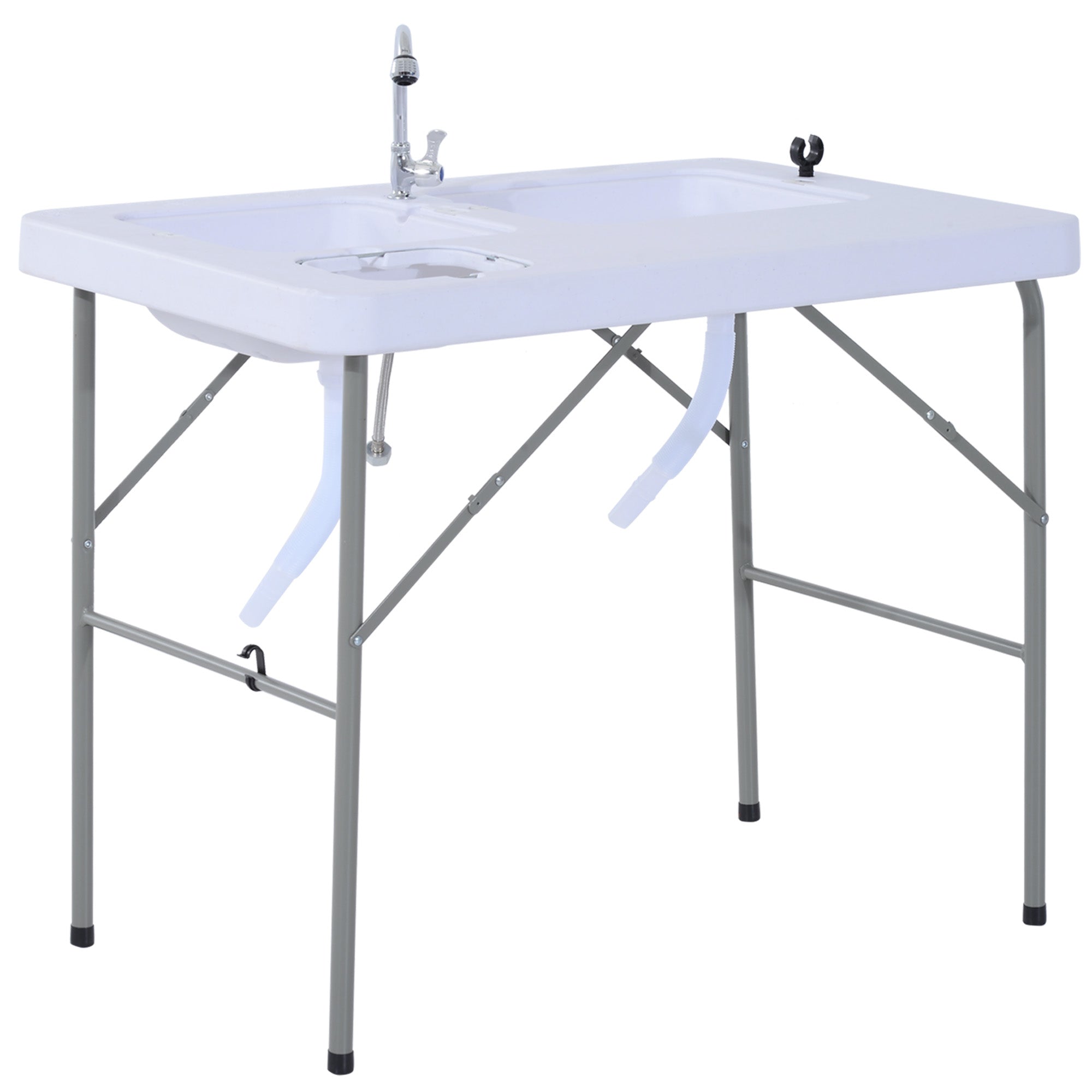 Outsunny Folding Camping Table With Faucet And Dual Water Basins, Outd