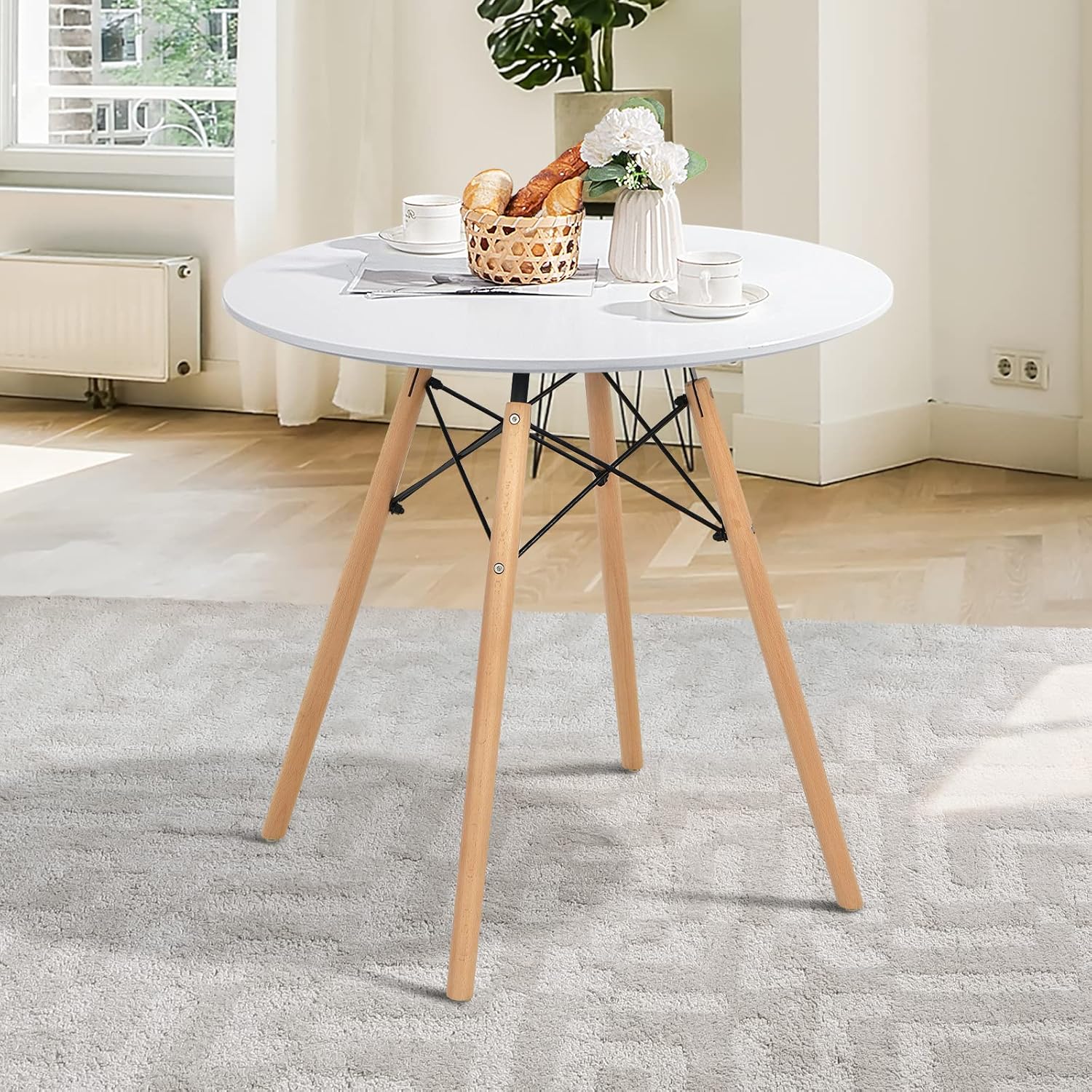 White Kitchen With Wooden Top And Table Legs Modern Imitation Rattan
