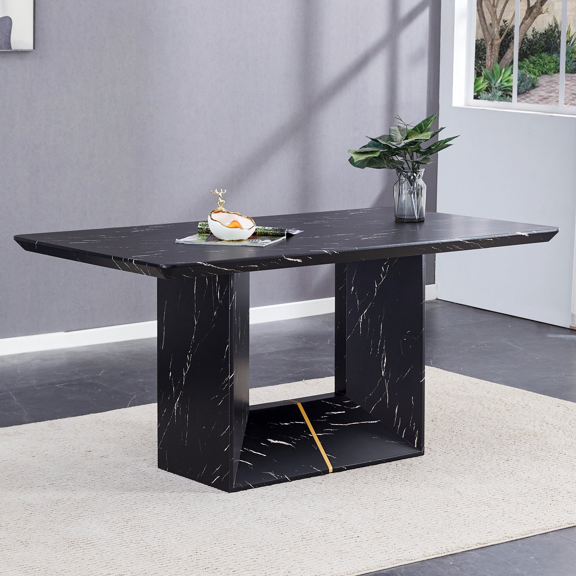 This Modern Dining Table With Mdf Marbled Design Gives You A Luxurious