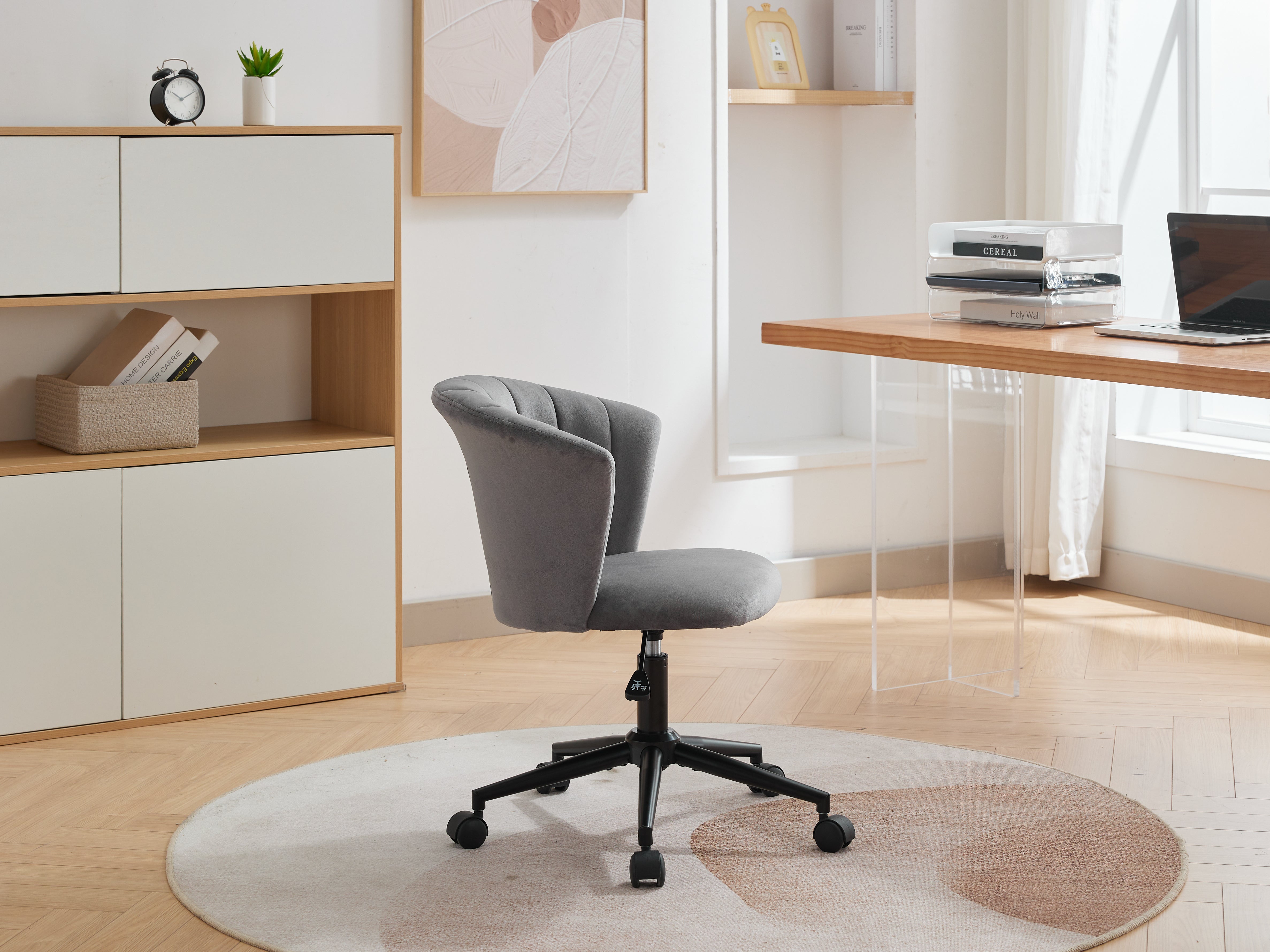 Home Office Chair, Velvet Fabric Swivel Flower Shape Computer Desk Cha