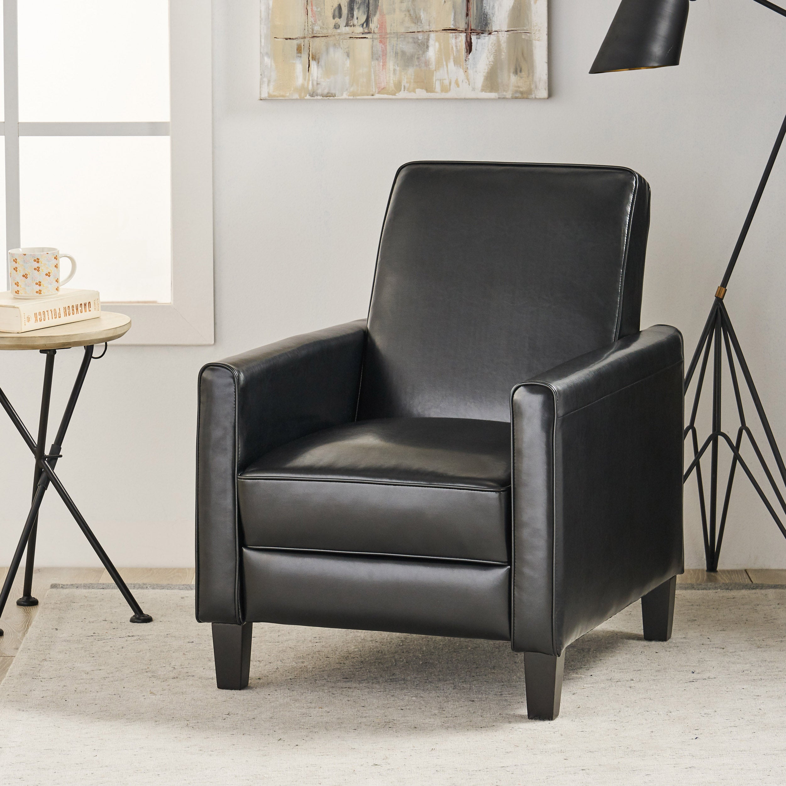 Black Fax Leather Push Back Chair For Elegant Home D Cor Black Pu Leat